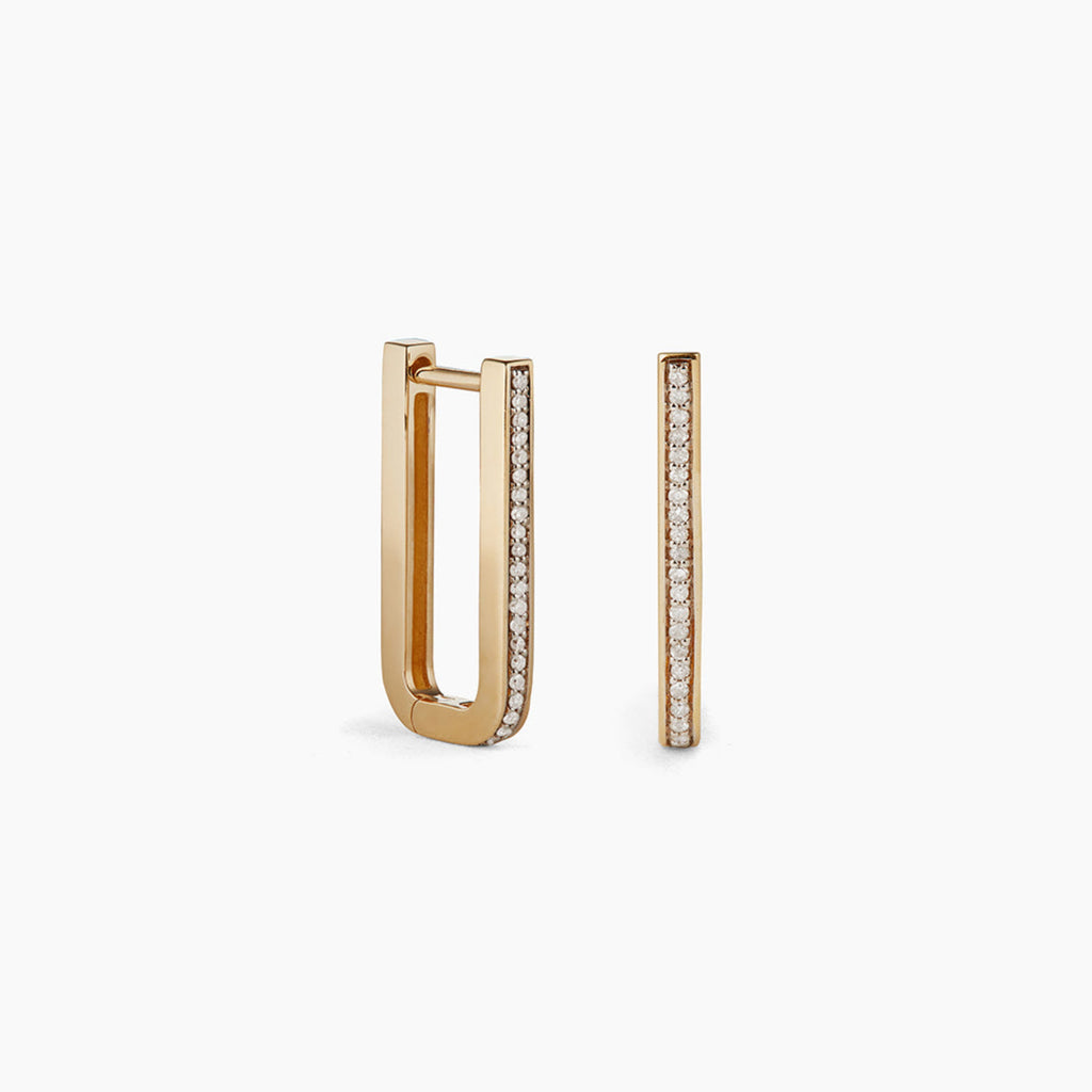 9kt Solid Gold Diamond Edge Rectangle Hoop Earrings | Otiumberg