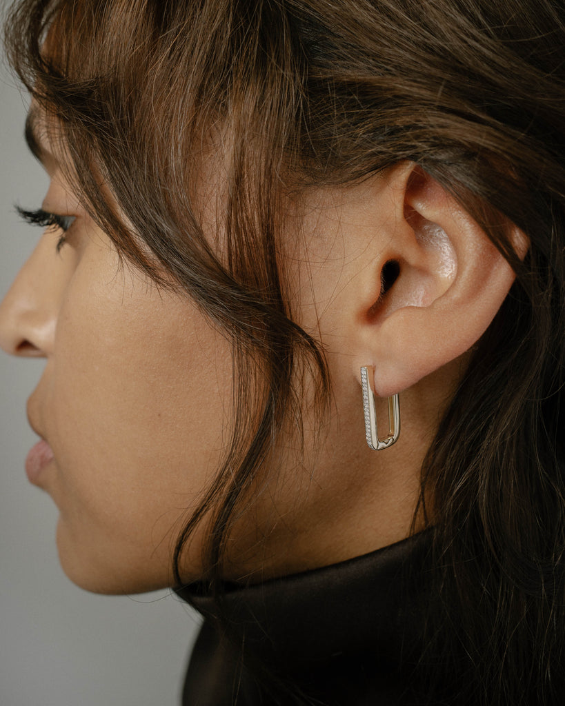 Pavé Edged Rectangle Hoops | Otiumberg